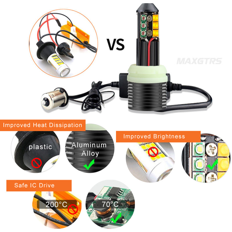 LED Car Lights Bulb | MAXGTRS - 2× Dual Color BA15S S25 1156 7440 W21W ...