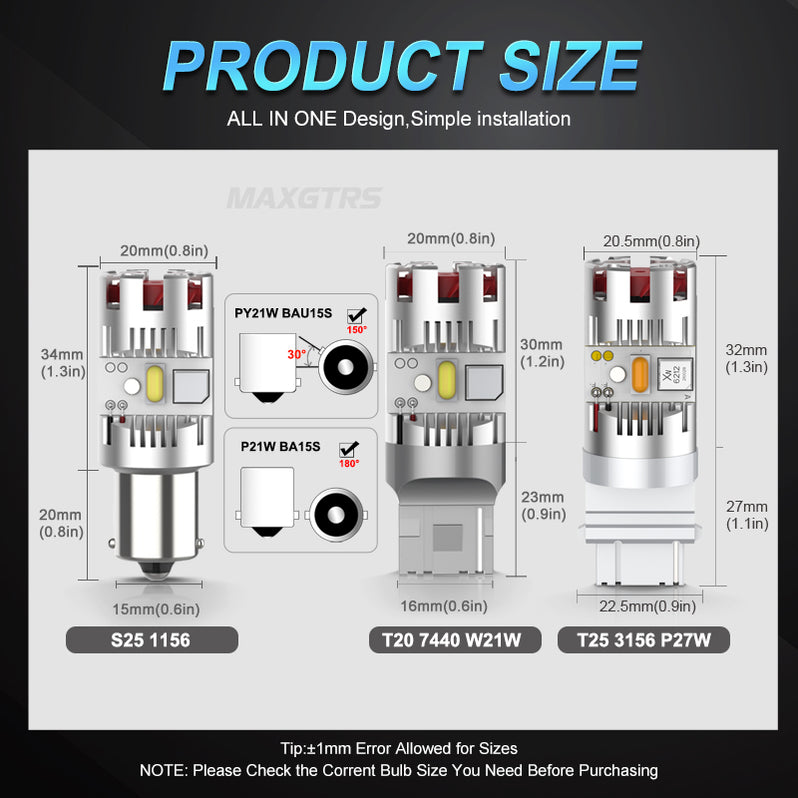 LED Car Lights Bulb | MAXGTRS - 2× 1156 BA15S P21W T20 7440 W21W PY21W ...
