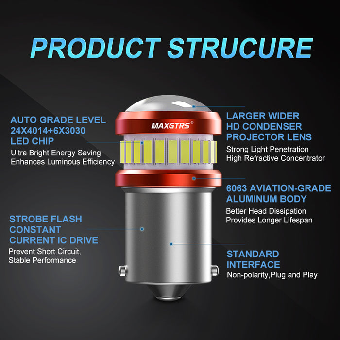 2x Strobe Flash 1156 P21W 7440 BA15S W21W LED Auto Reversing Lights 40 ...